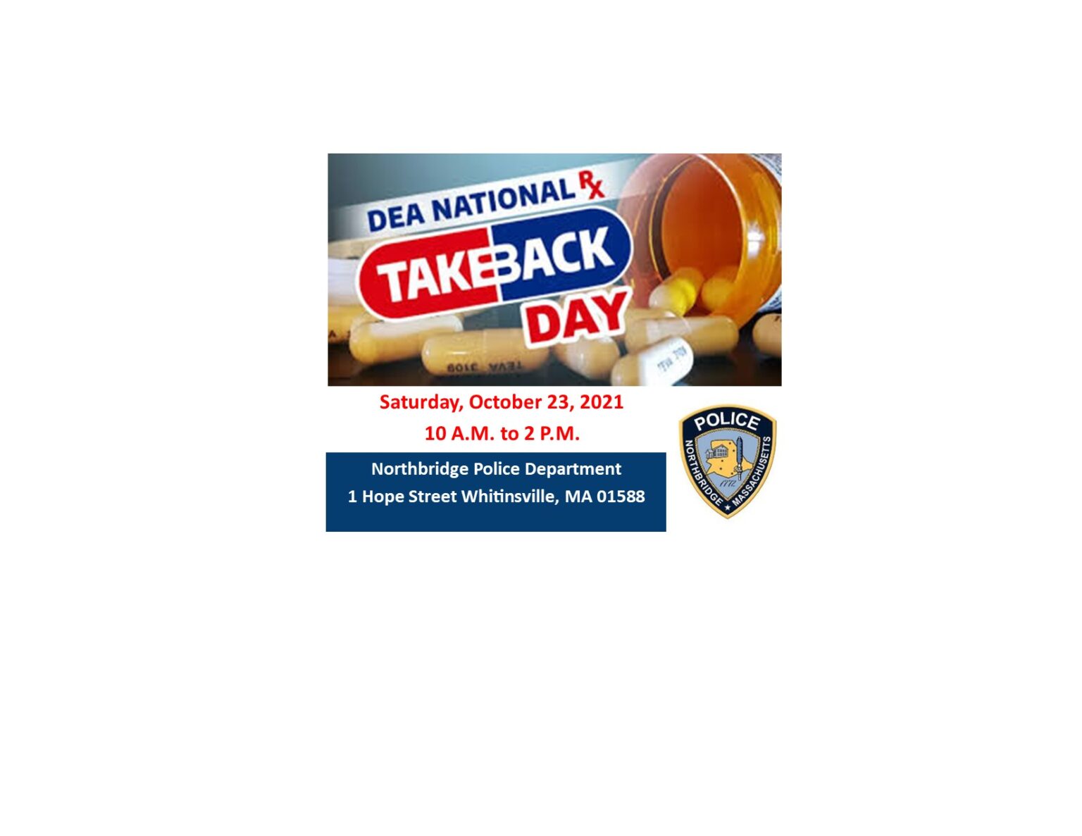 DEA National Take Back Day – Northbridge MA Police Department